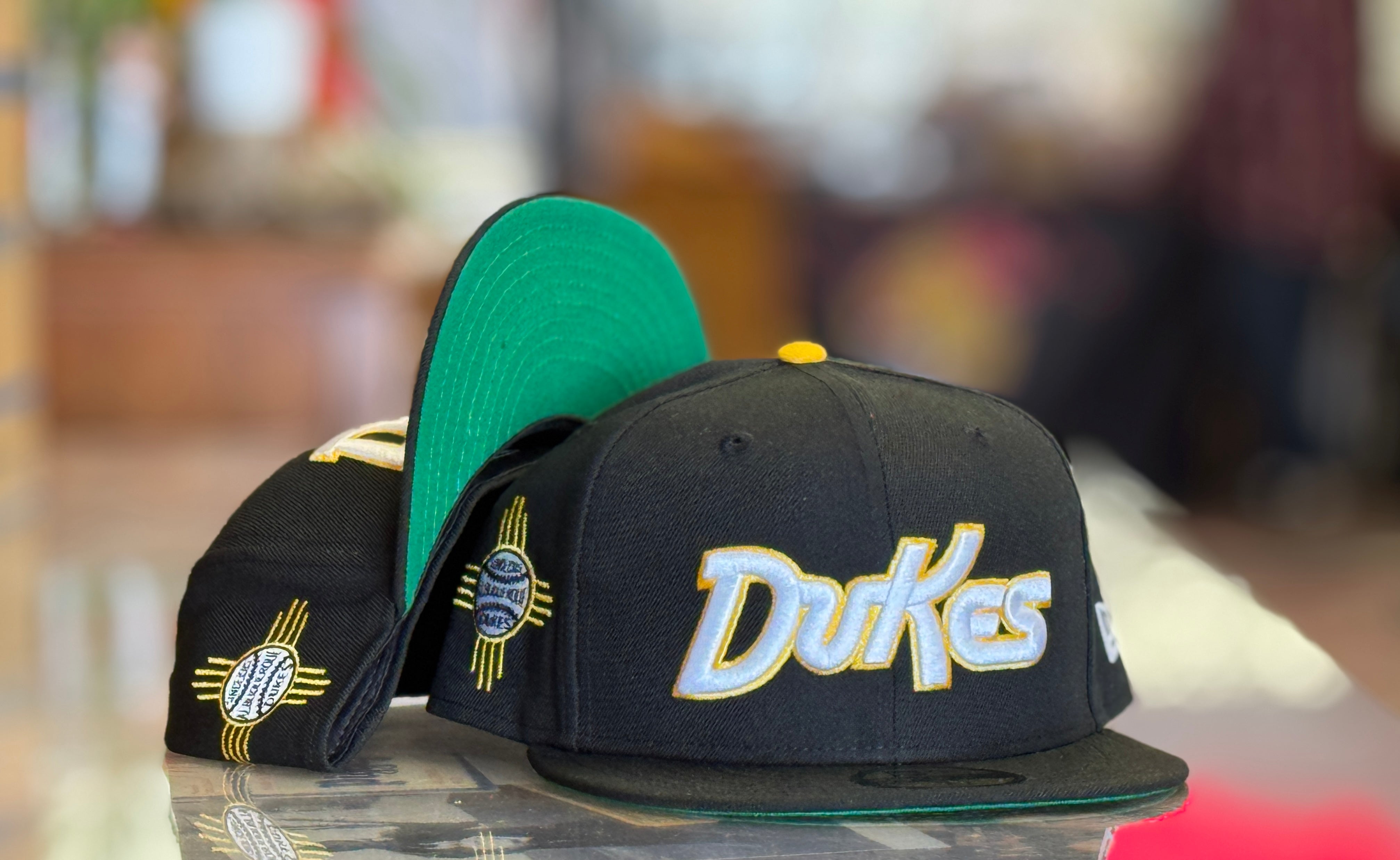 Albuquerque Dukes New Era 5950 Black with Gold DUKES 1915 Side Zia ...