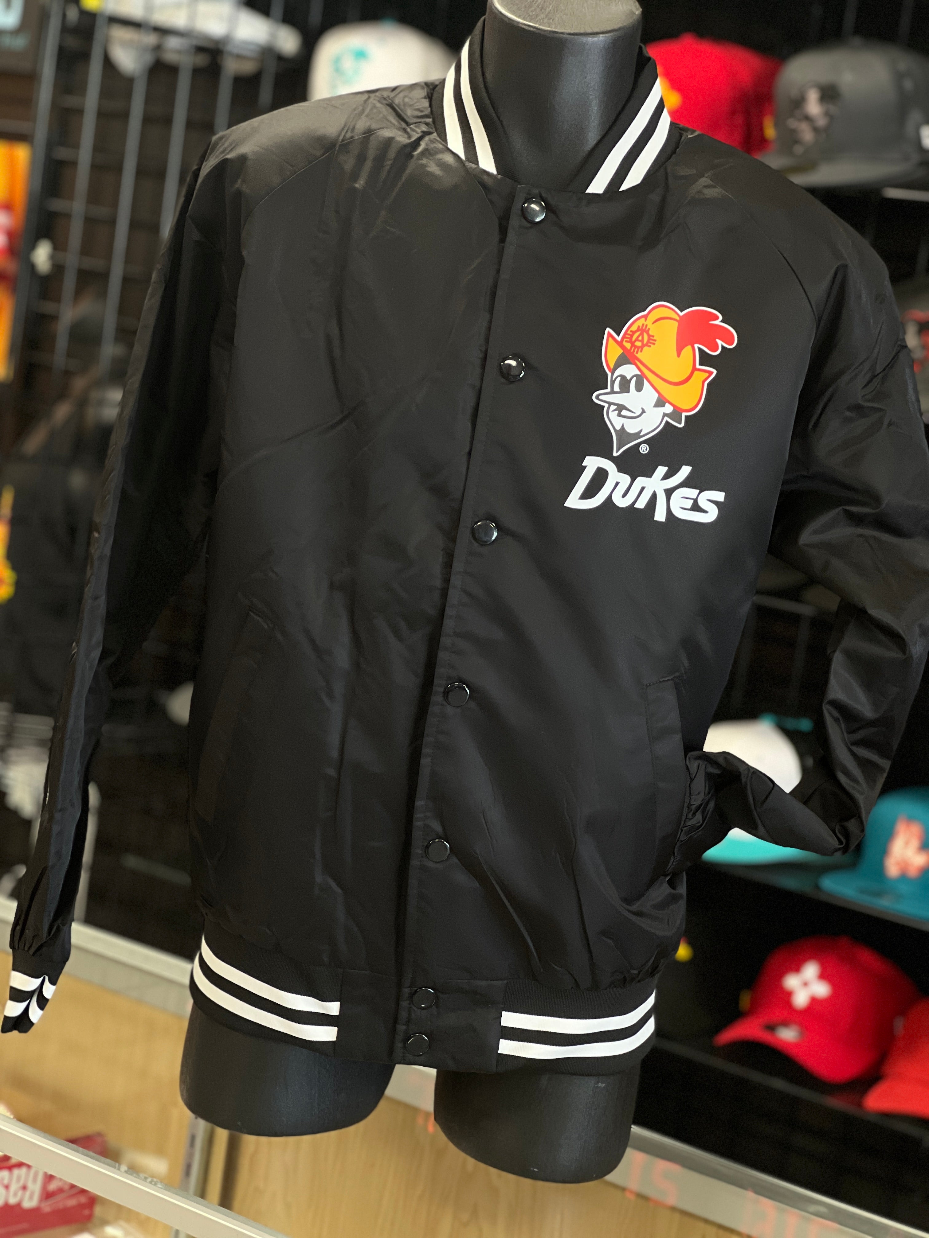 Albuquerque Dukes Black and White Varsity Bomber Jacket – ABQ Dukes