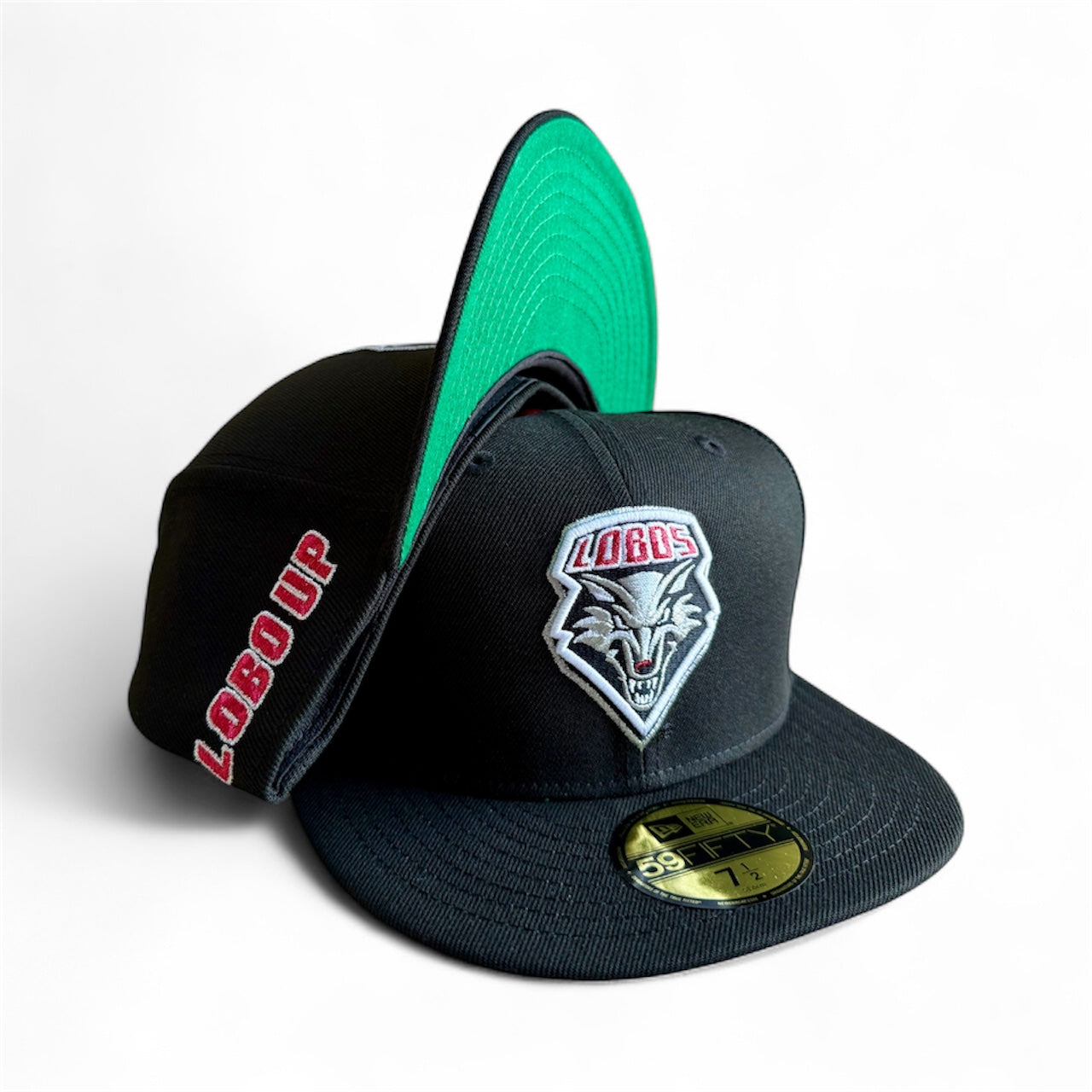 UNM Lobos New Era 5950 Black with UNM Shield Lobo Up side – ABQ Dukes